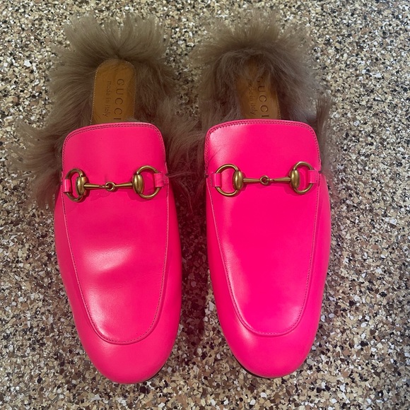 Gucci | Shoes | Pink Gucci Princetown Loafers With Fur Not Worn After ...